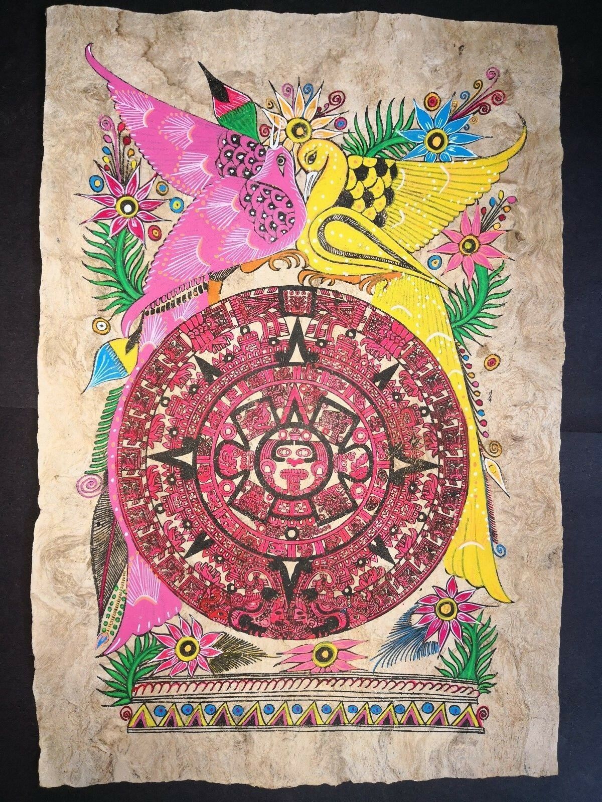 T. Ramirez - original works on handmade amate paper - Aztec calendar A ...